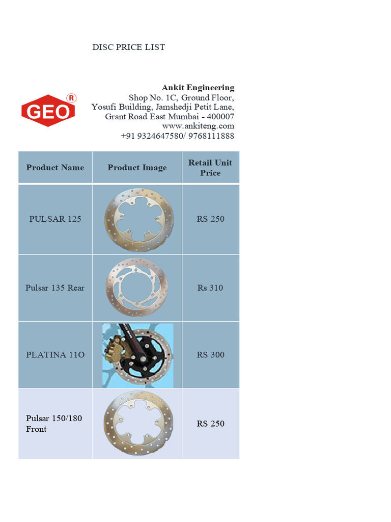 Disc Plate Geo Price List 2021 | PDF | Motor Vehicle Manufacturers ...