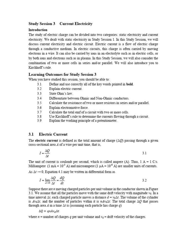 PHY 102 - Current Electricity | PDF | Electric Current | Voltage