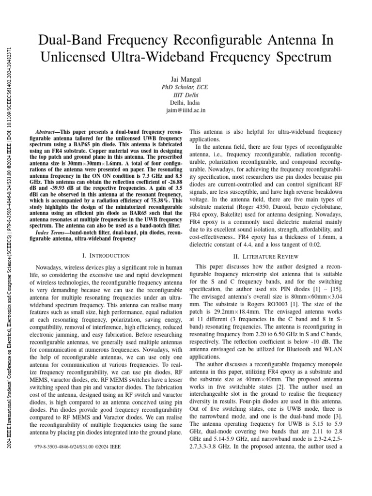 Dual-Band Frequency Reconfigurable Antenna in Unlicensed Ultra-Wideband ...