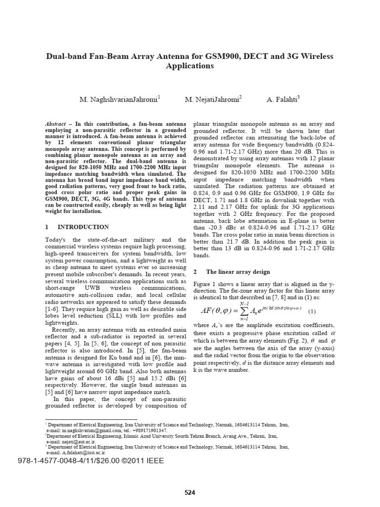 Dual-Band Fan-Beam Array Antenna For GSM900 DECT and 3G Wireless ...