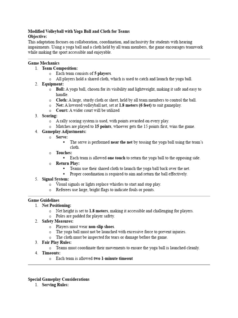 Inclusive Modified Volleyball Game | PDF | Volleyball | Ball Games