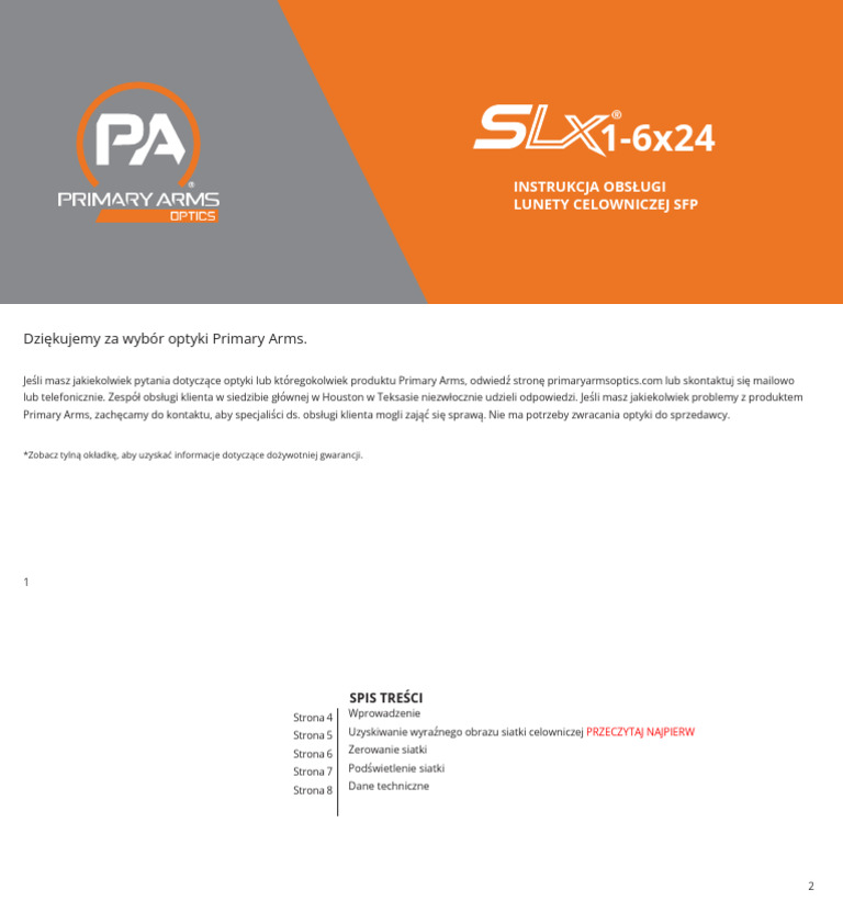 Luneta Celownicza Primary Arms SLX 1-6x24 MM SFP Gen IV IR ACSS Nova Fiber Wire (777-026 ...