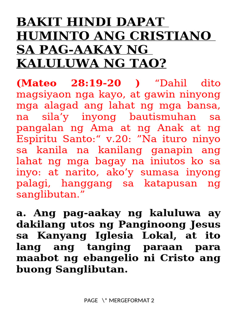 Bakit Hindi Dapat Huminto Ang Cristiano Sa Pag-Aakay NG Kaluluwa NG Tao ...