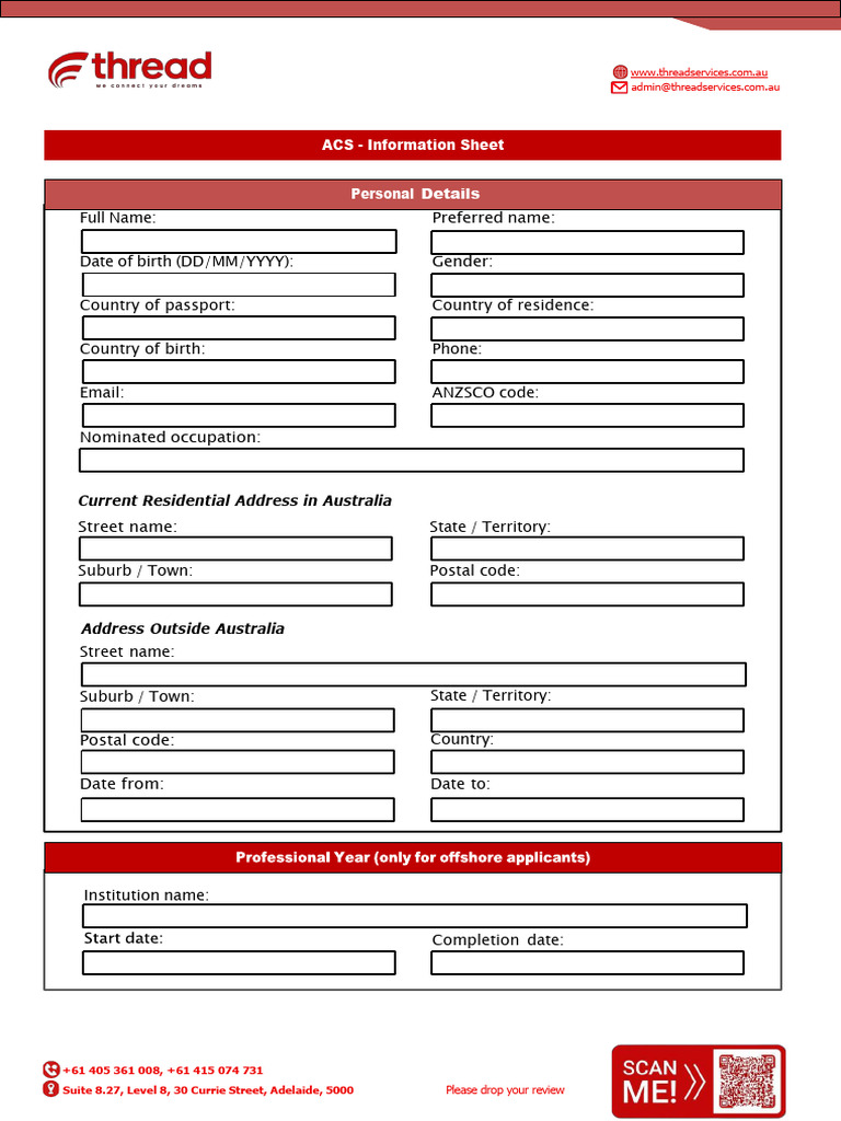 ACS - Information Sheet and Checklist - Fillable | PDF | Identity ...
