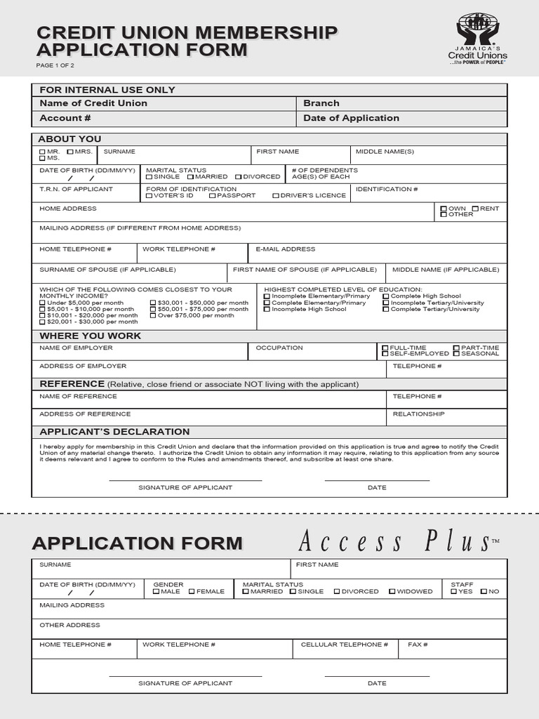 Credit Union Membership Application Form | PDF | Identity Document ...