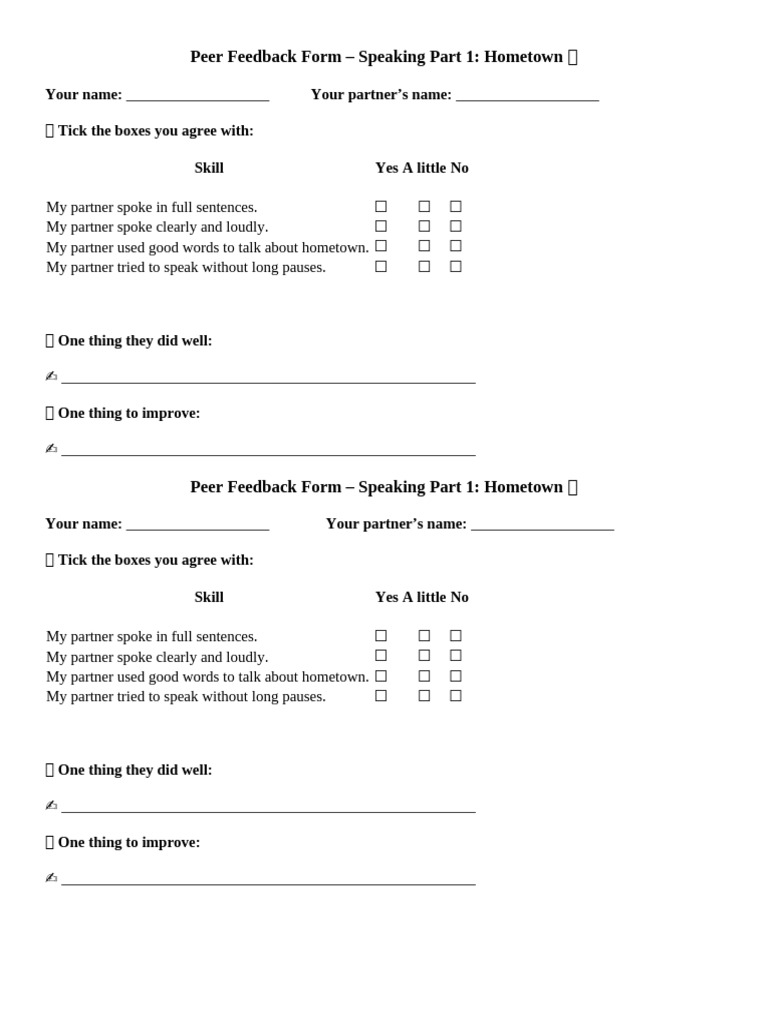 Peer Feedback Form U2 | PDF