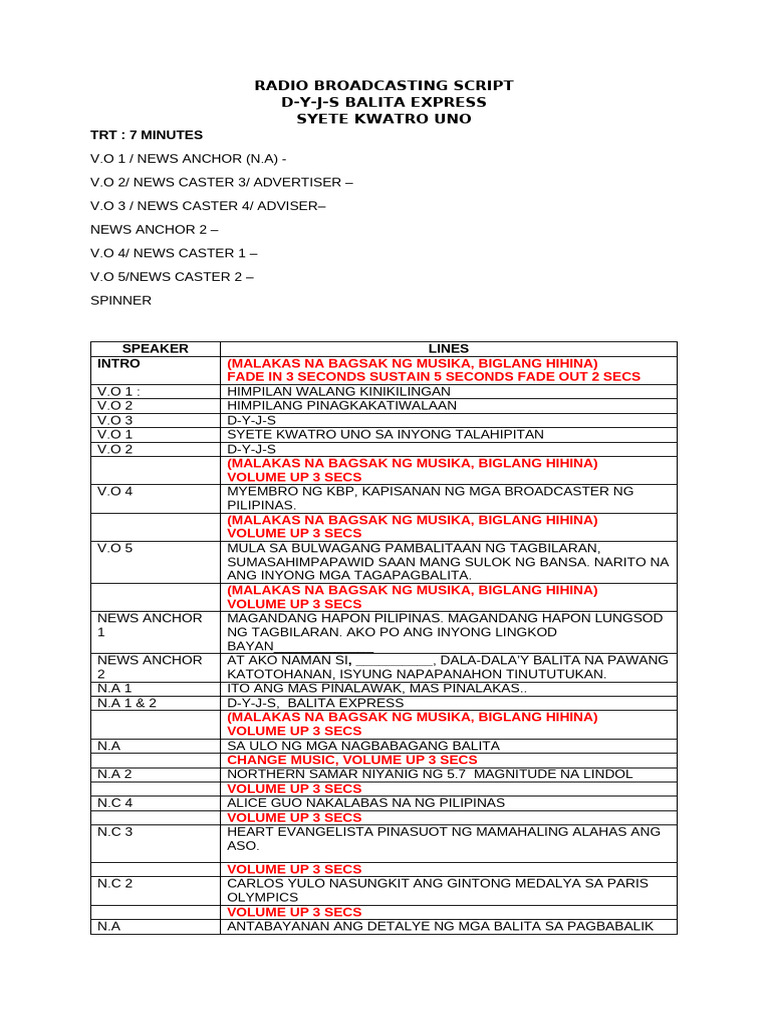 Radio Broadcasting Script V2 | PDF