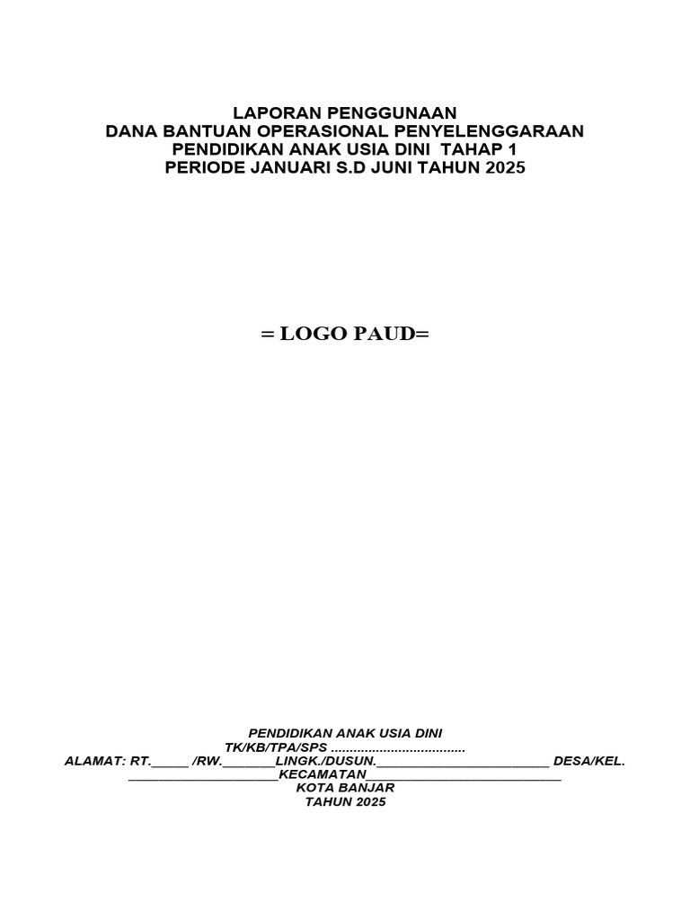 Laporan Penggunaan BOP PAUD 2025 | PDF