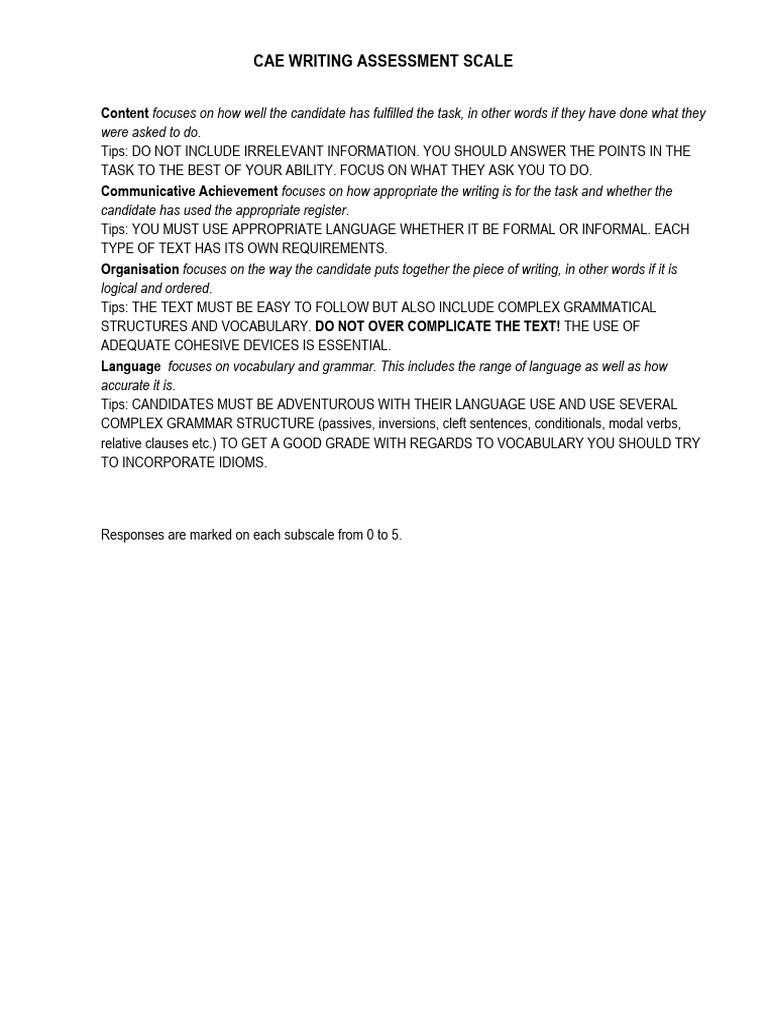CAE Writing Assessment Criteria Explained | PDF