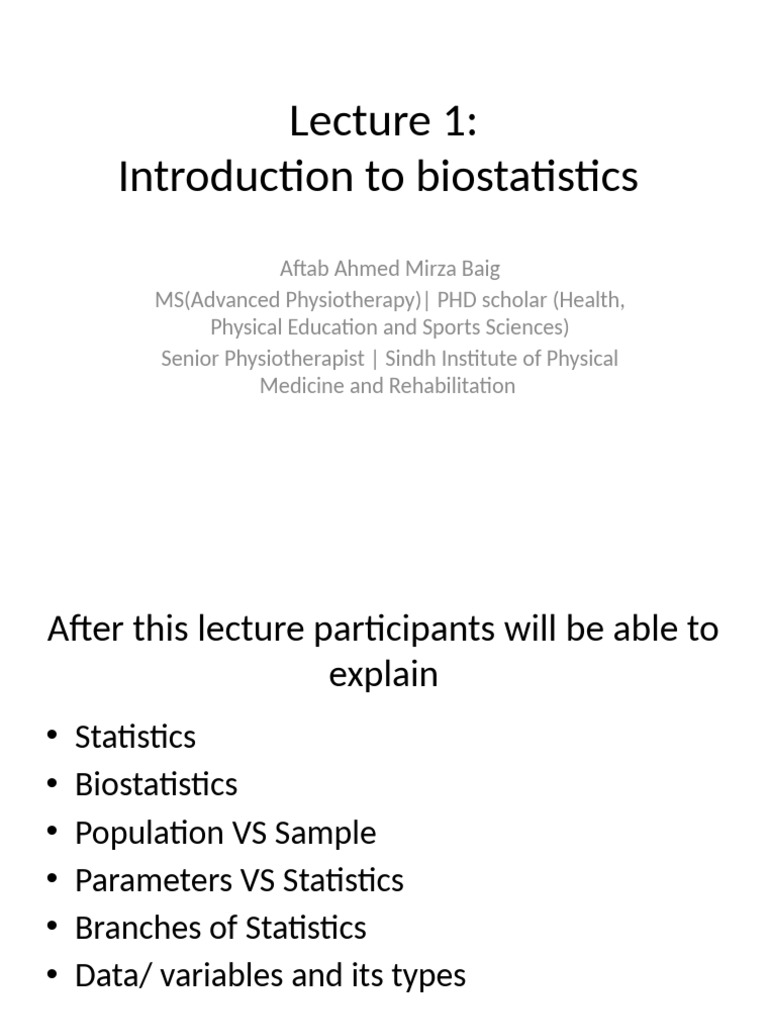 1 Intro To Biostatistics | PDF | Statistics | Biostatistics