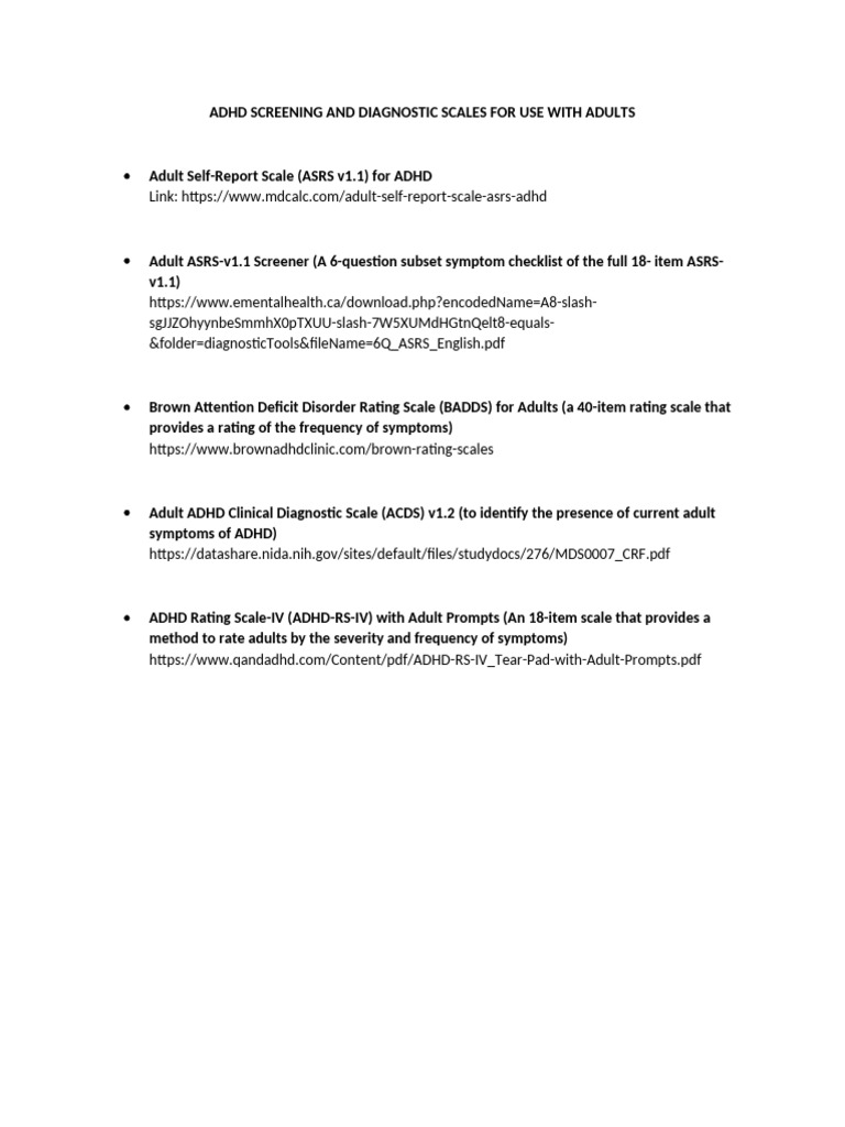 Adhd Screening and Diagnostic Scales For Use With Adults | PDF