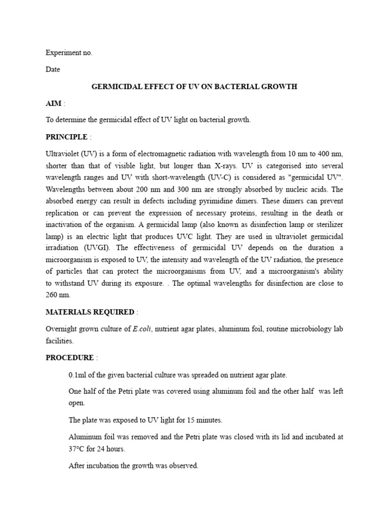 Germicidal Effect of UV on Bacteria | PDF