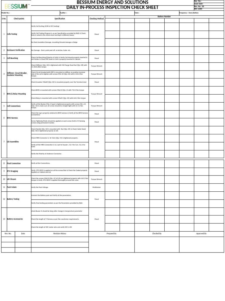 Daily Battery Inspection Checklist | PDF | Electrical Engineering ...