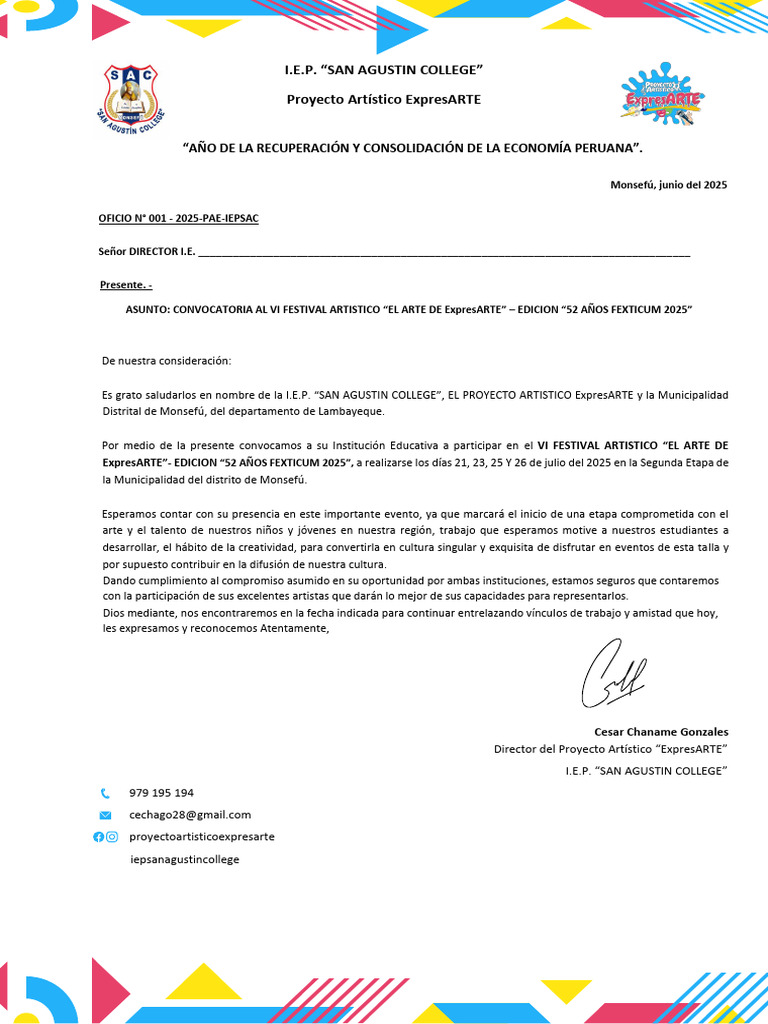 Iep San Agustin College - Proyecto Artistico Expresarte Bases Concurso Fexticum2025 | PDF | Ritmo