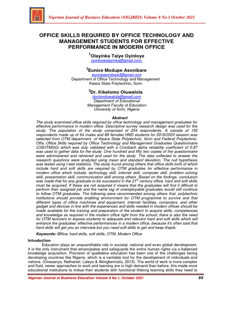 Office Skills Required by Office Technol | PDF | Survey Methodology ...