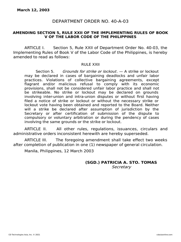 Amendments to Strike Regulations | PDF