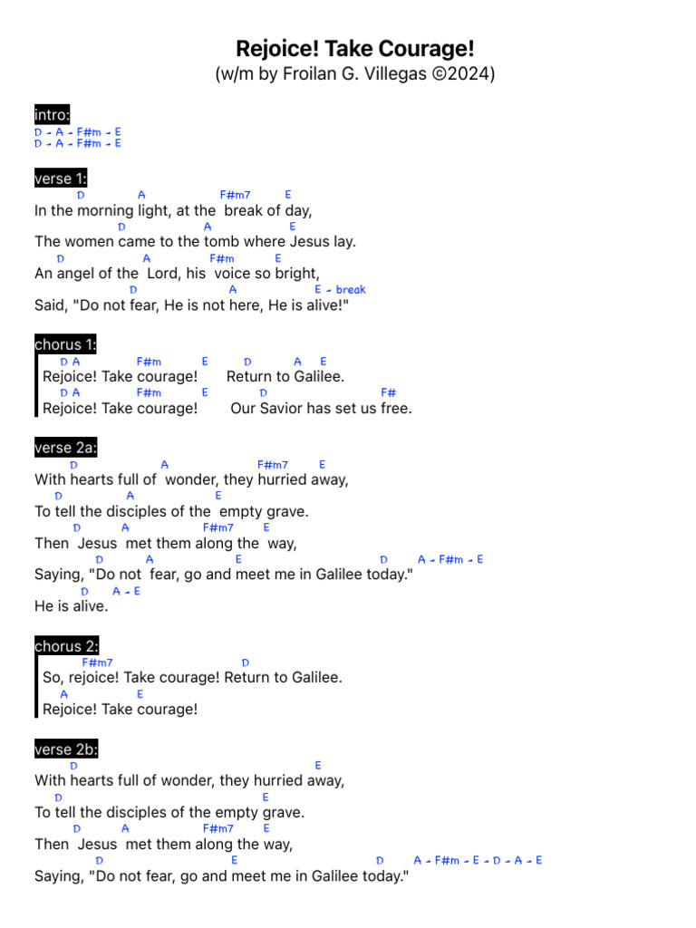 Rejoice! Take Courage! Lyrics | PDF | Song Structure | Jesus