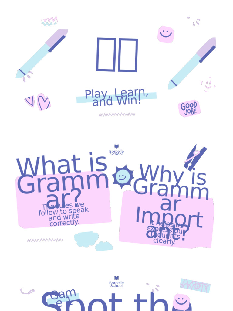 Pink and Blue Cute Colorful Grammar Games Presentation | PDF ...