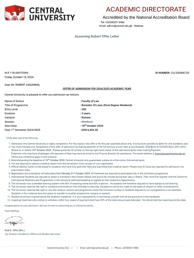 Applicant Admission Status - Online Student Information System (OSIS) | PDF