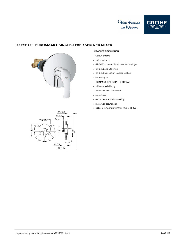 GROHE Specification Sheet 33556002 | PDF