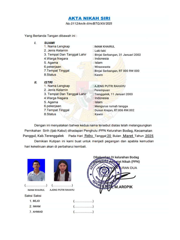 Akta Nikah Sirih | PDF