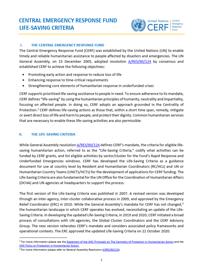 Central Emergency Response Fund Life-Saving Criteria | PDF | Central ...