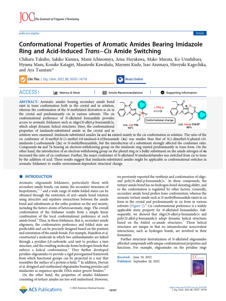 Takubo Et Al 2022 Conformational Properties of Aromatic Amides Bearing ...
