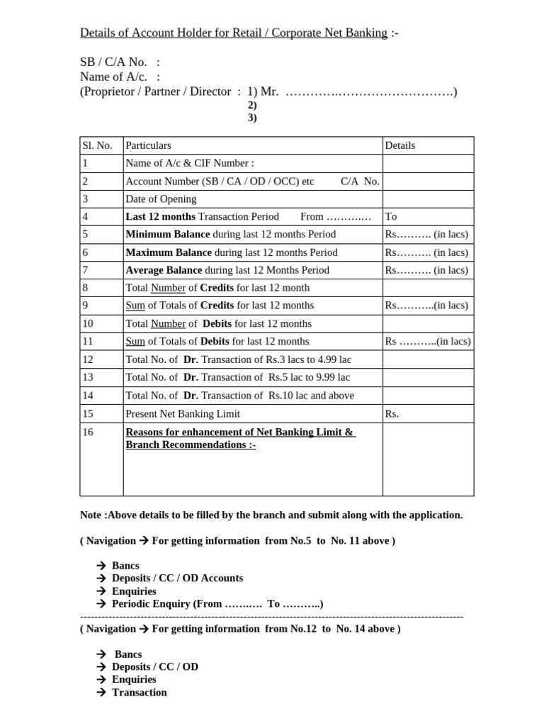 Account Holder Details for Net Banking | PDF