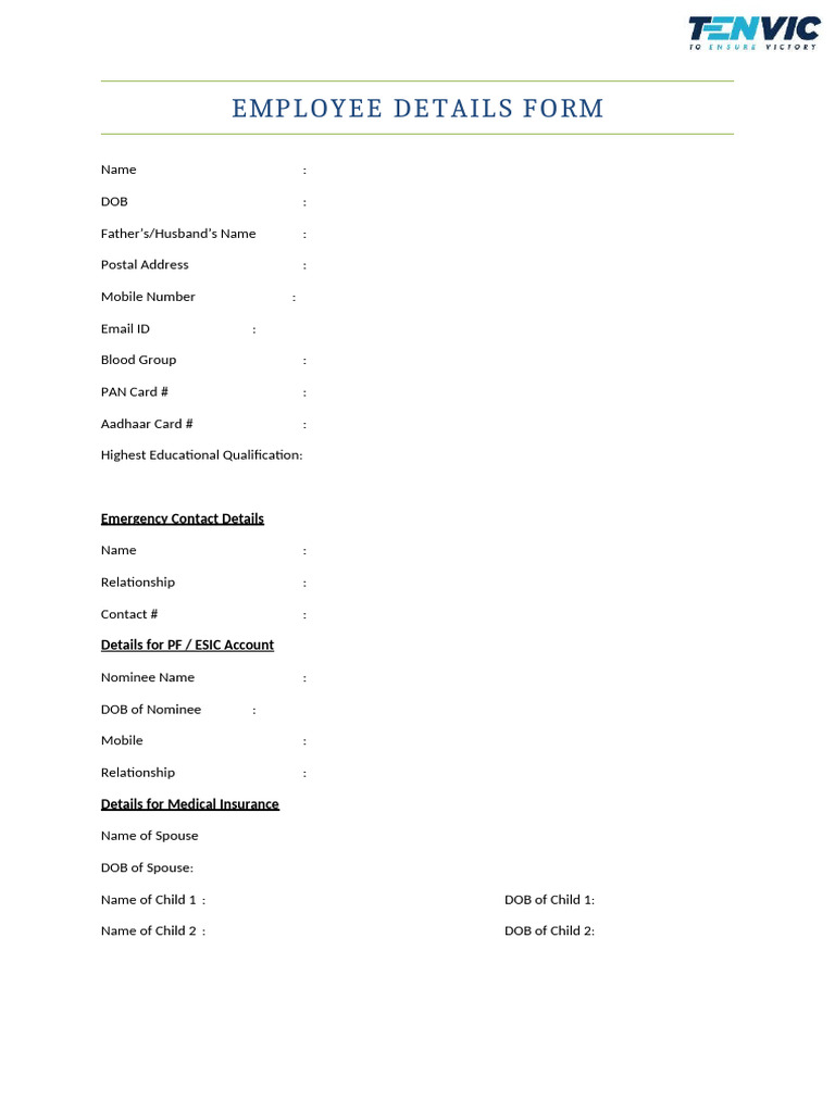 2.full Time Employees - Employee Details Form | PDF