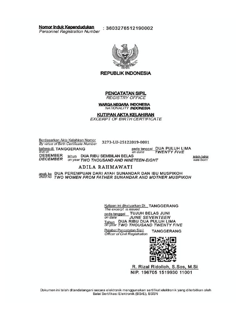 Akta Kelahiran Adila | PDF