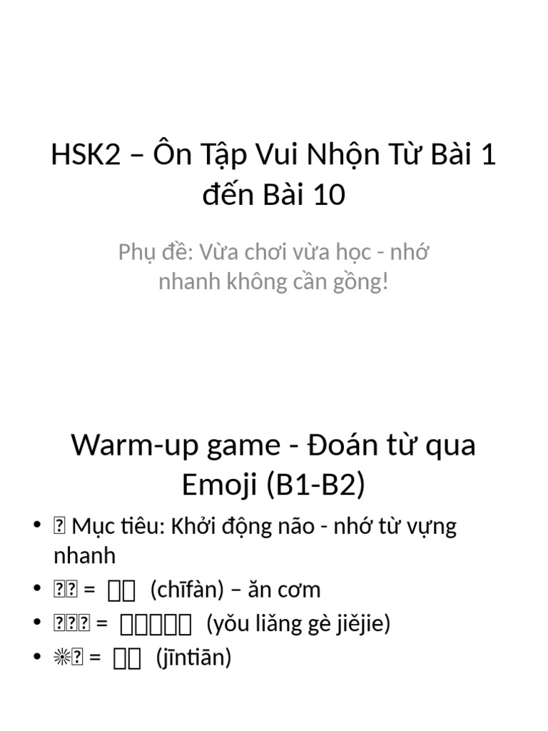 HSK2 Ontap Bai1-10 ReviewGame | PDF