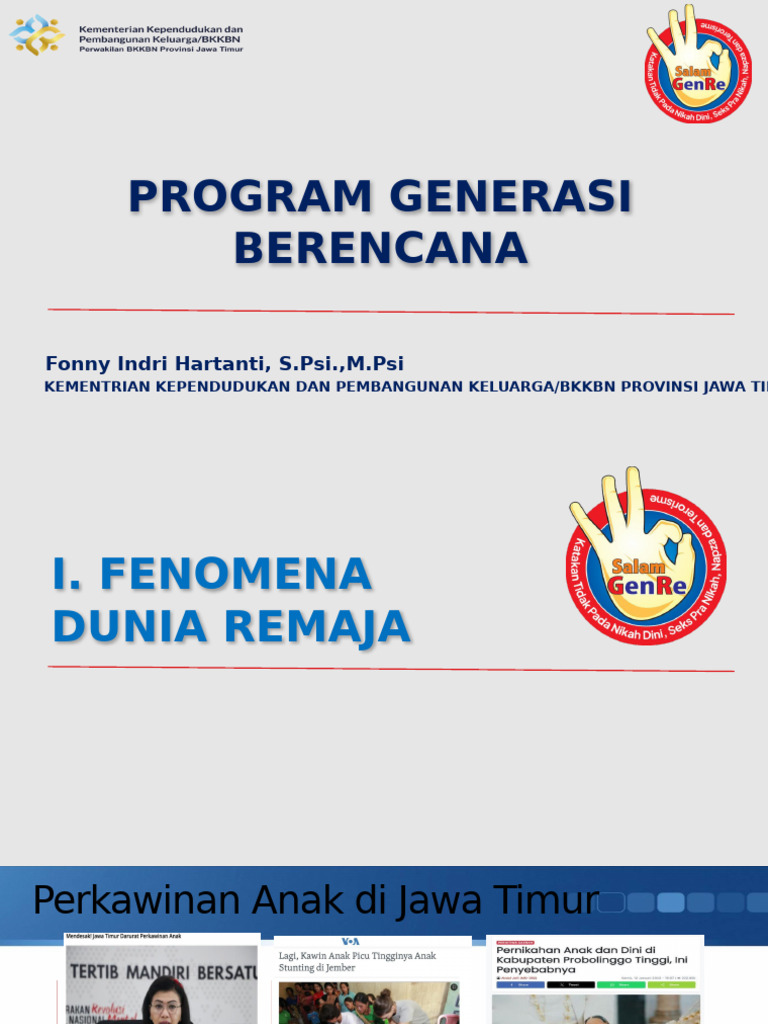 Program GENRE (Pengelolaan - Pencatatan Pelaporan PIK Remaja) | PDF