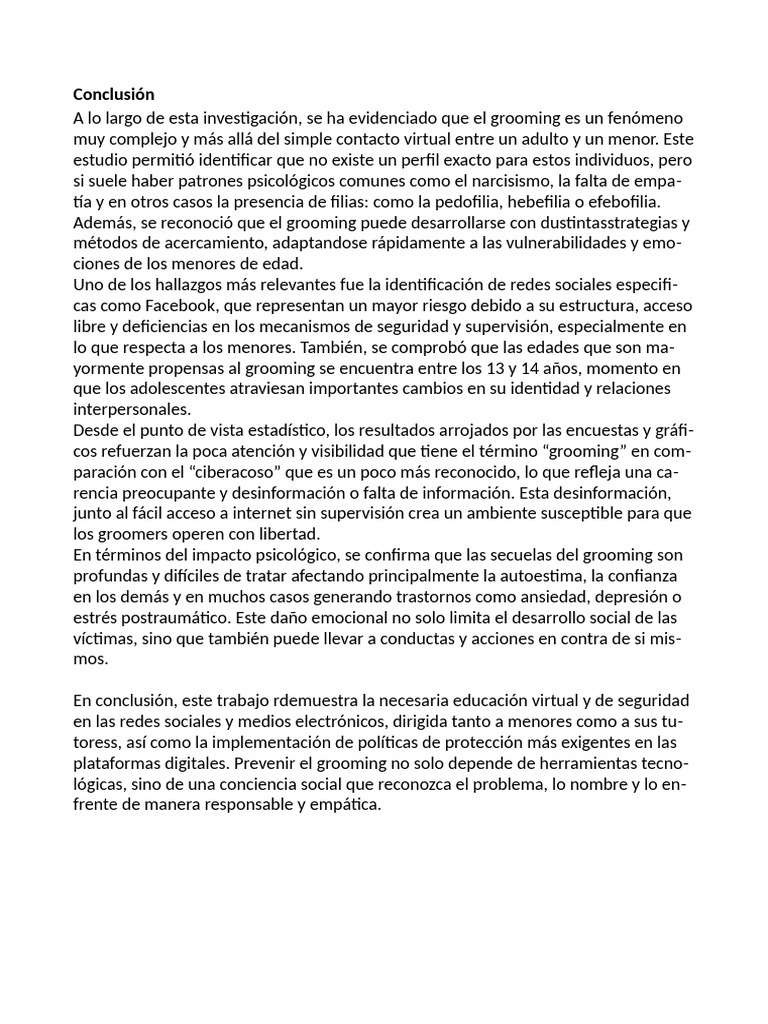 Conclusión Sobre Grooming | PDF