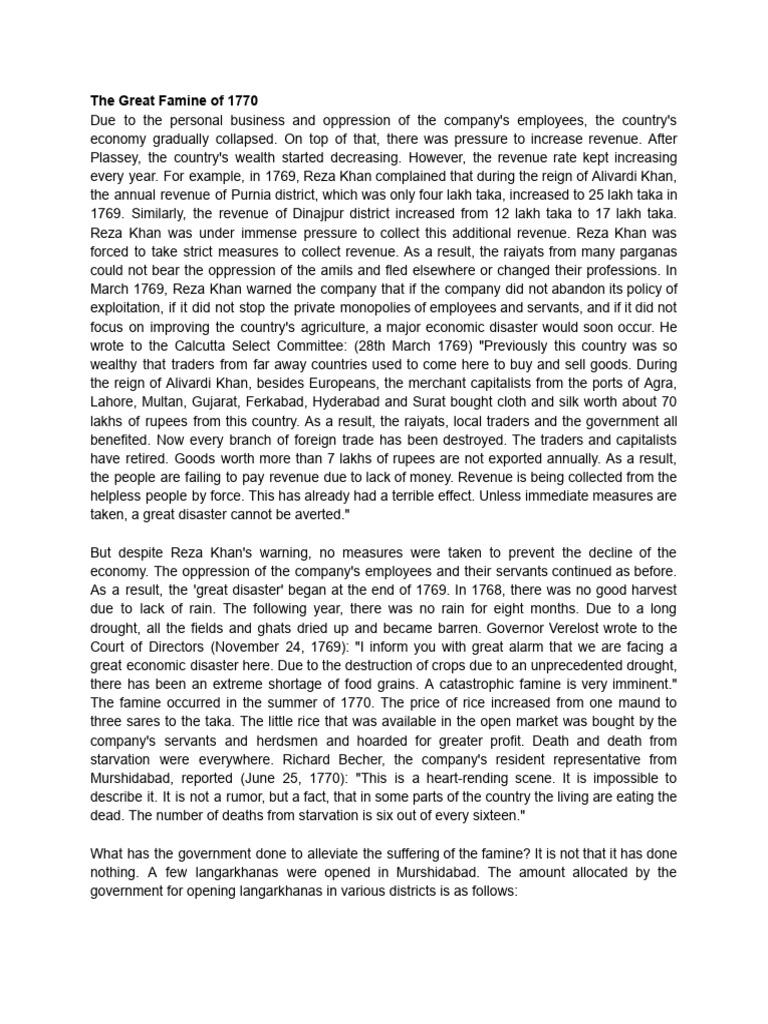 The Great Famine of 1770 | PDF | Famine | Economies