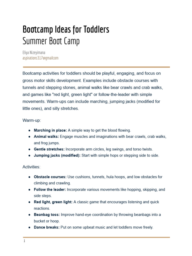 Bootcamp Ideas For Toddlers | PDF