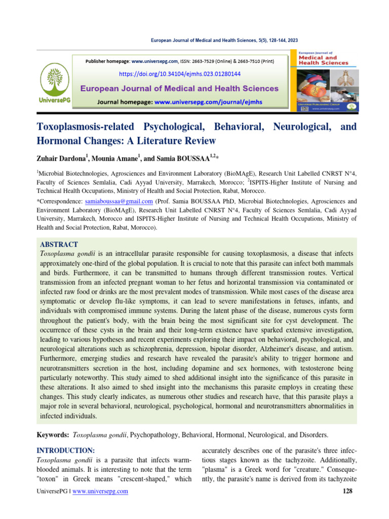 Toxoplasmosis: Psychological and Neurological Effects | PDF ...
