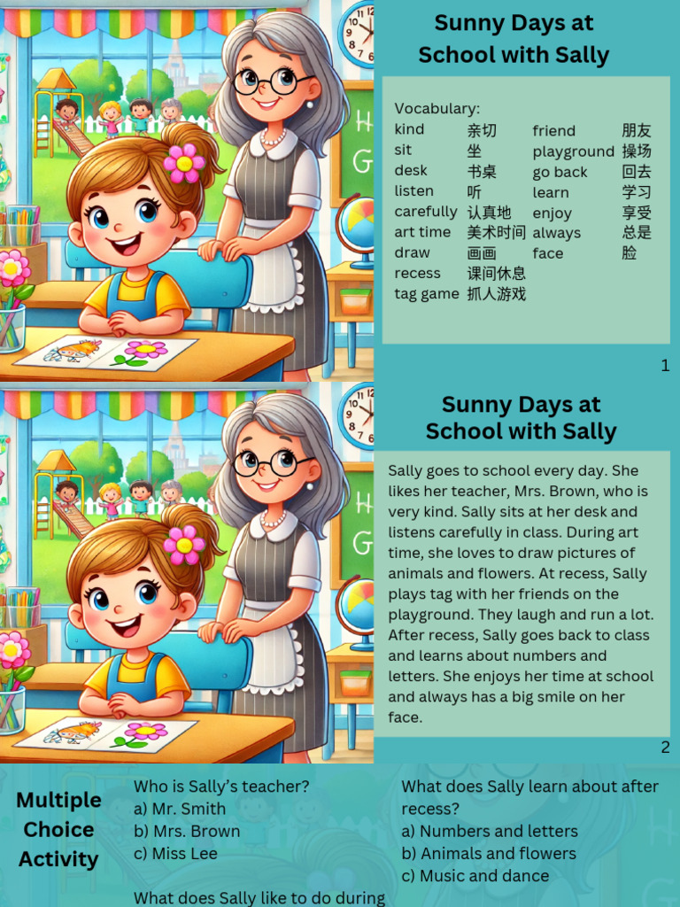 Short Story Lesson 9-Sunny Days at School With Sally | PDF