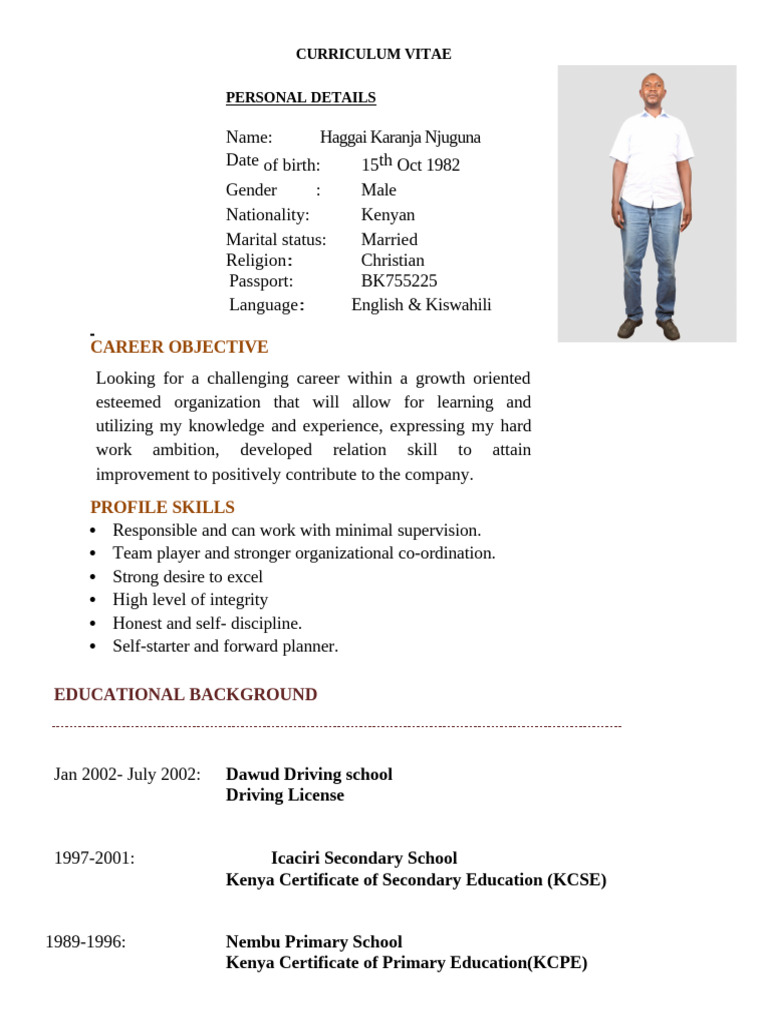 Stephen Maina Mukunya CV Driver | PDF