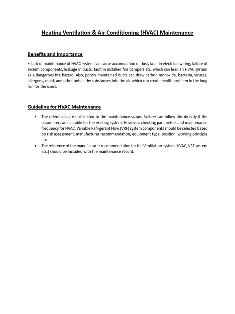 HVAC Maintenance Guidelines and Benefits | PDF