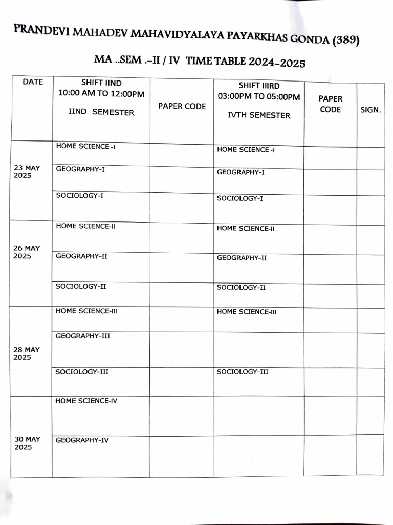 M.A Time Table | PDF