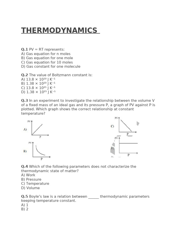 Thermodynamics Quiz Questions and Answers | PDF | Gases | Temperature