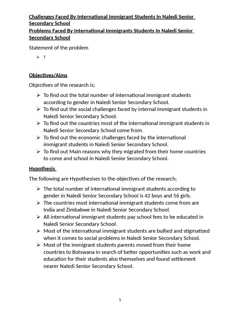 Problems Faced by International Immigrants Students in Naledi Senior ...