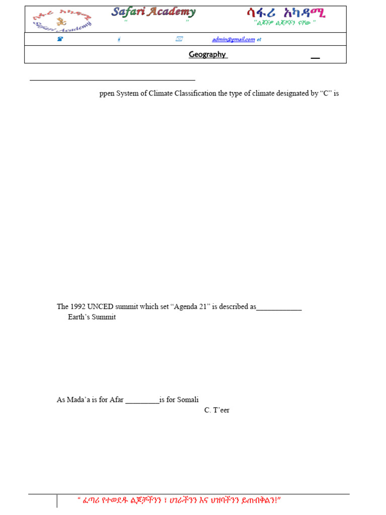 Grade 12 Geography Worksheet on Climate and Resources | PDF | Family ...