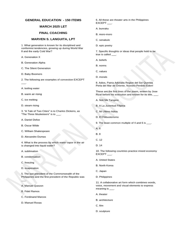 150 General Education Questions for LET | PDF | Rock (Geology)