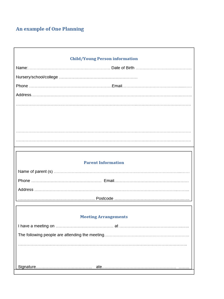 One Planning Overview and Checklist | PDF | Behavior Modification ...