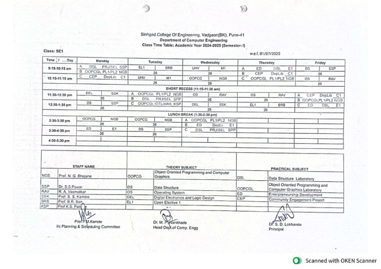 SE 1 Timetable 25-26 | PDF