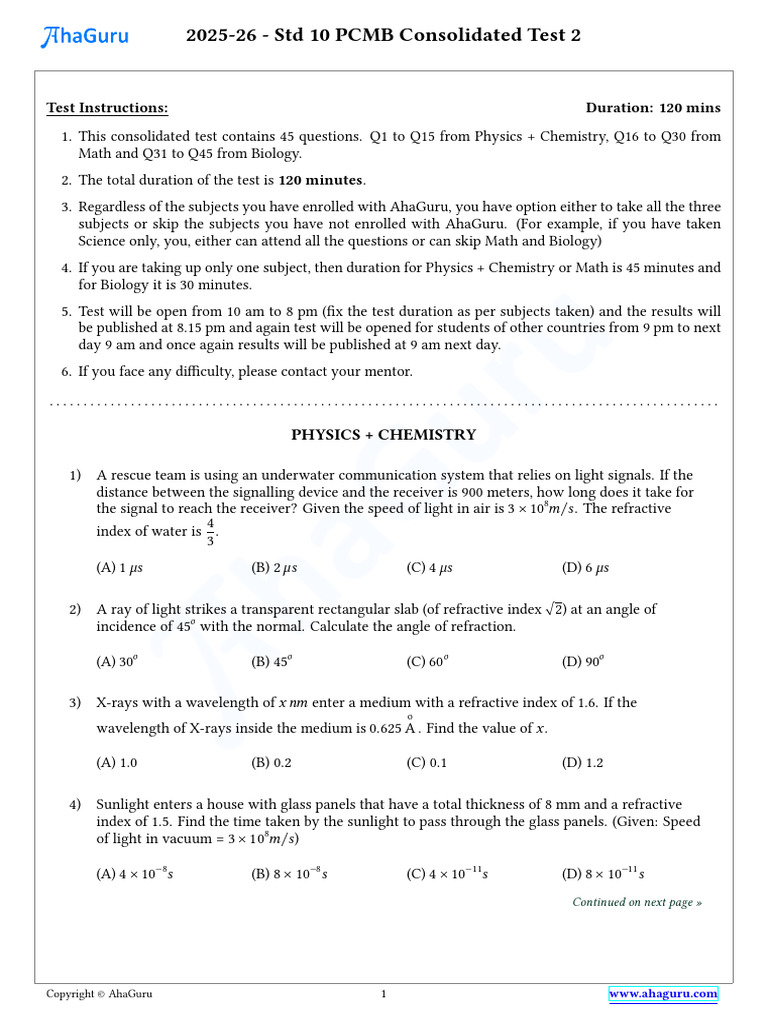 Class 10 PCMB Consolidated Test 2 | PDF | Heart | Circulatory System