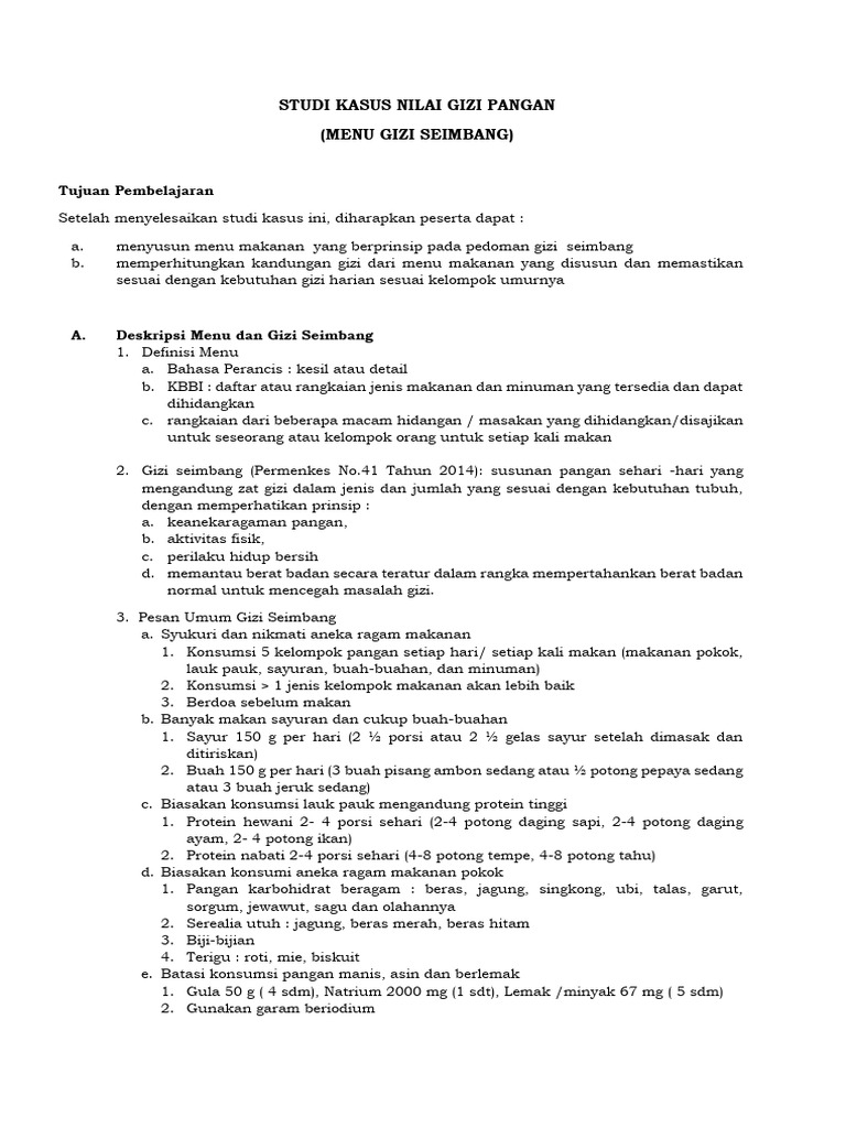 Menu Gizi Seimbang untuk Pelajar SMP | PDF