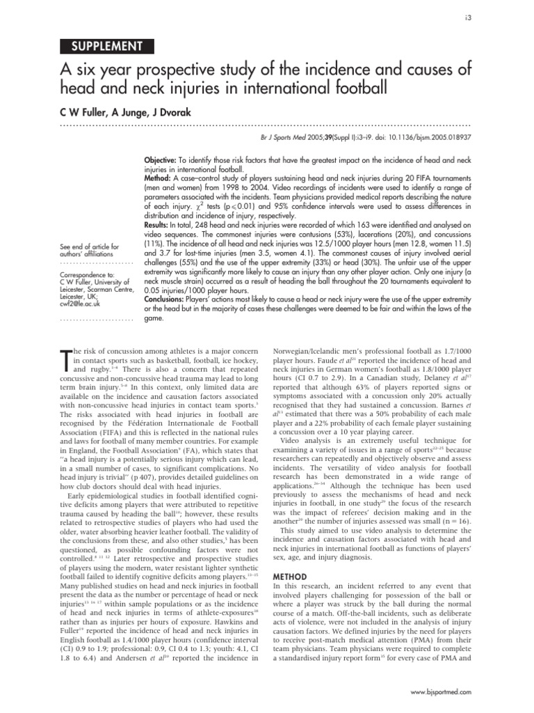 Study of The Incidence and Causes of - Head and Neck Injuries | PDF ...