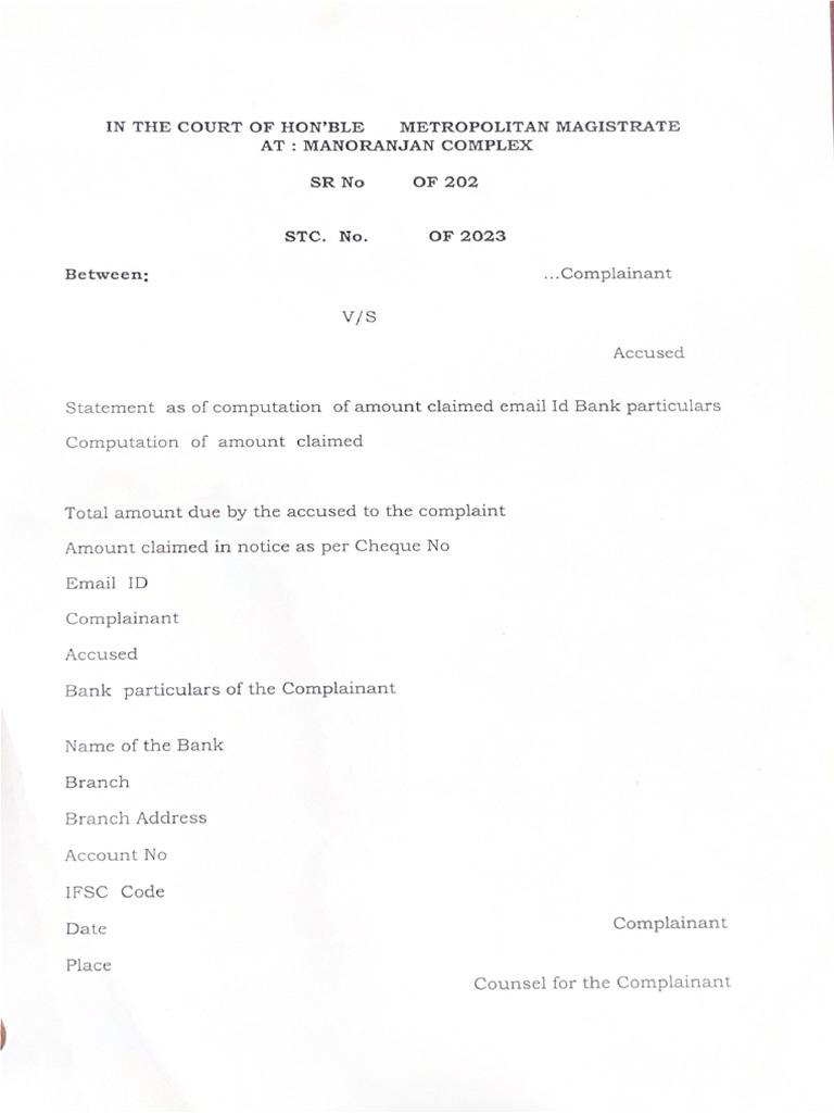 Cheque Bounce Computation Form | PDF